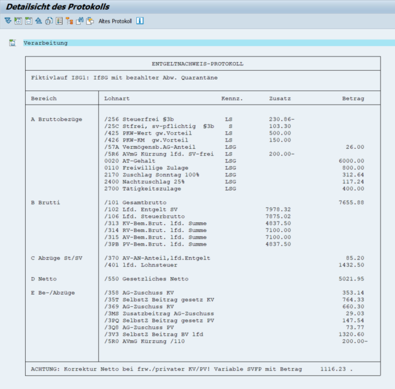 Entgeltnachweis-Protokoll für Fiktivläufe im SAP HCM