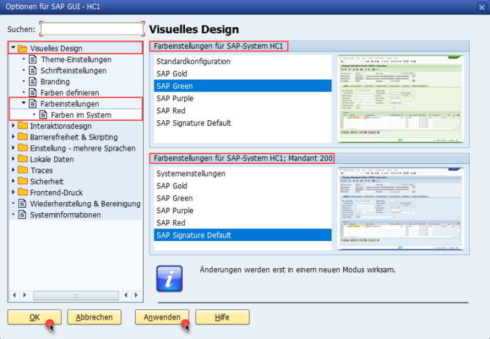 Farbanpassung je System im SAP HCM